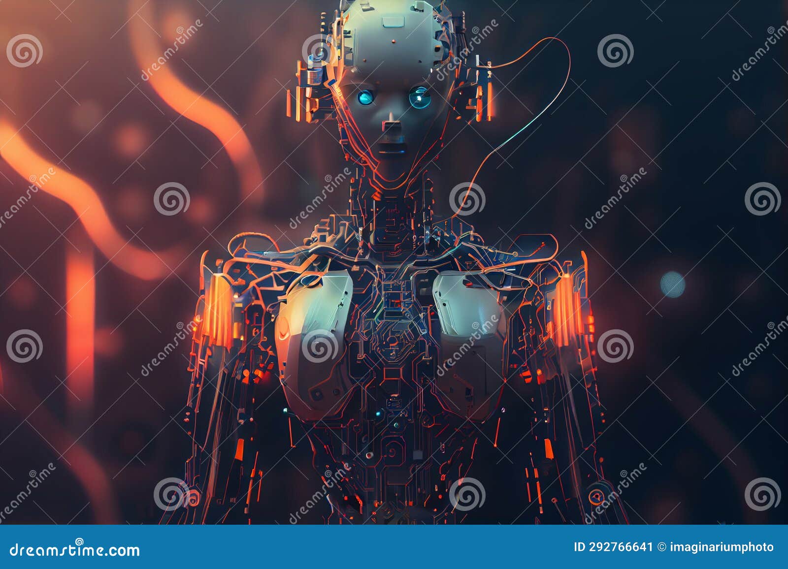 Close-up 3D Rendering Portrait of a Humanoid Robot Looking Ahead and ...