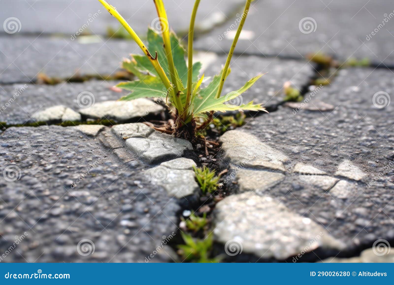 Close-up of Dandelion Seedlings Breaking through Pavement Cracks Stock ...
