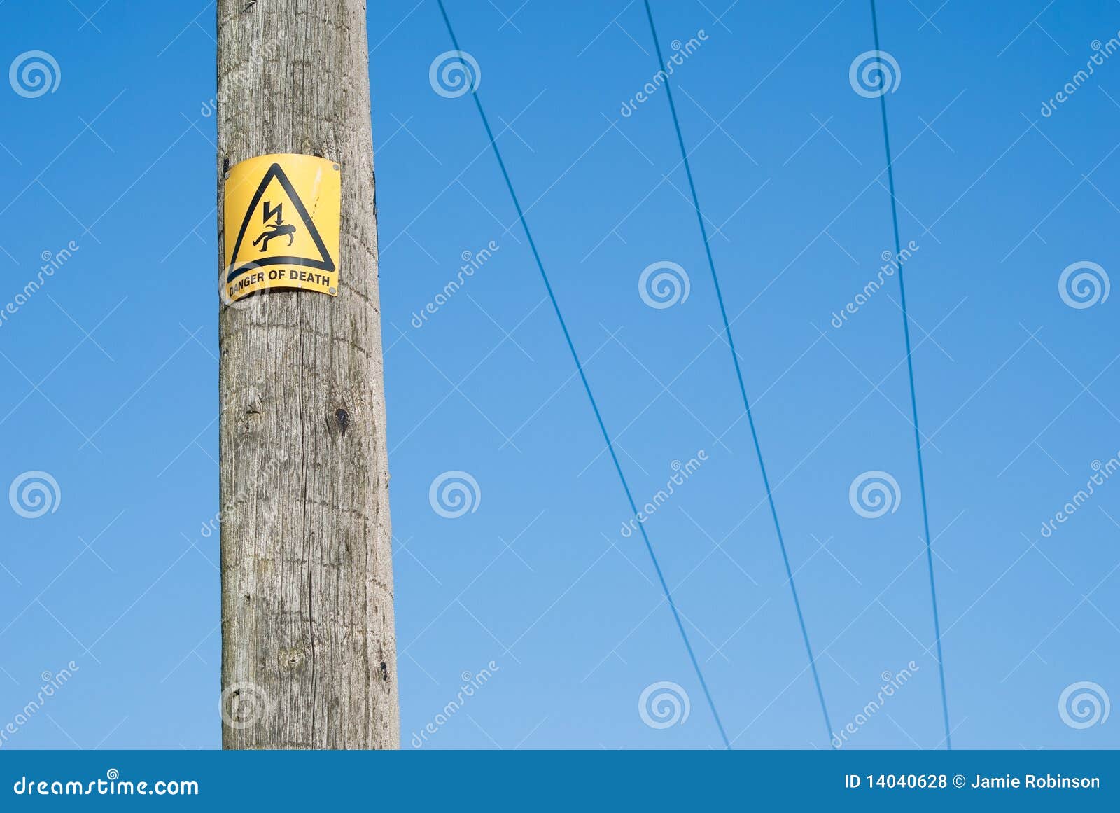 Close Up of Danger Sign on Electricity Pole Stock Photo - Image of ...