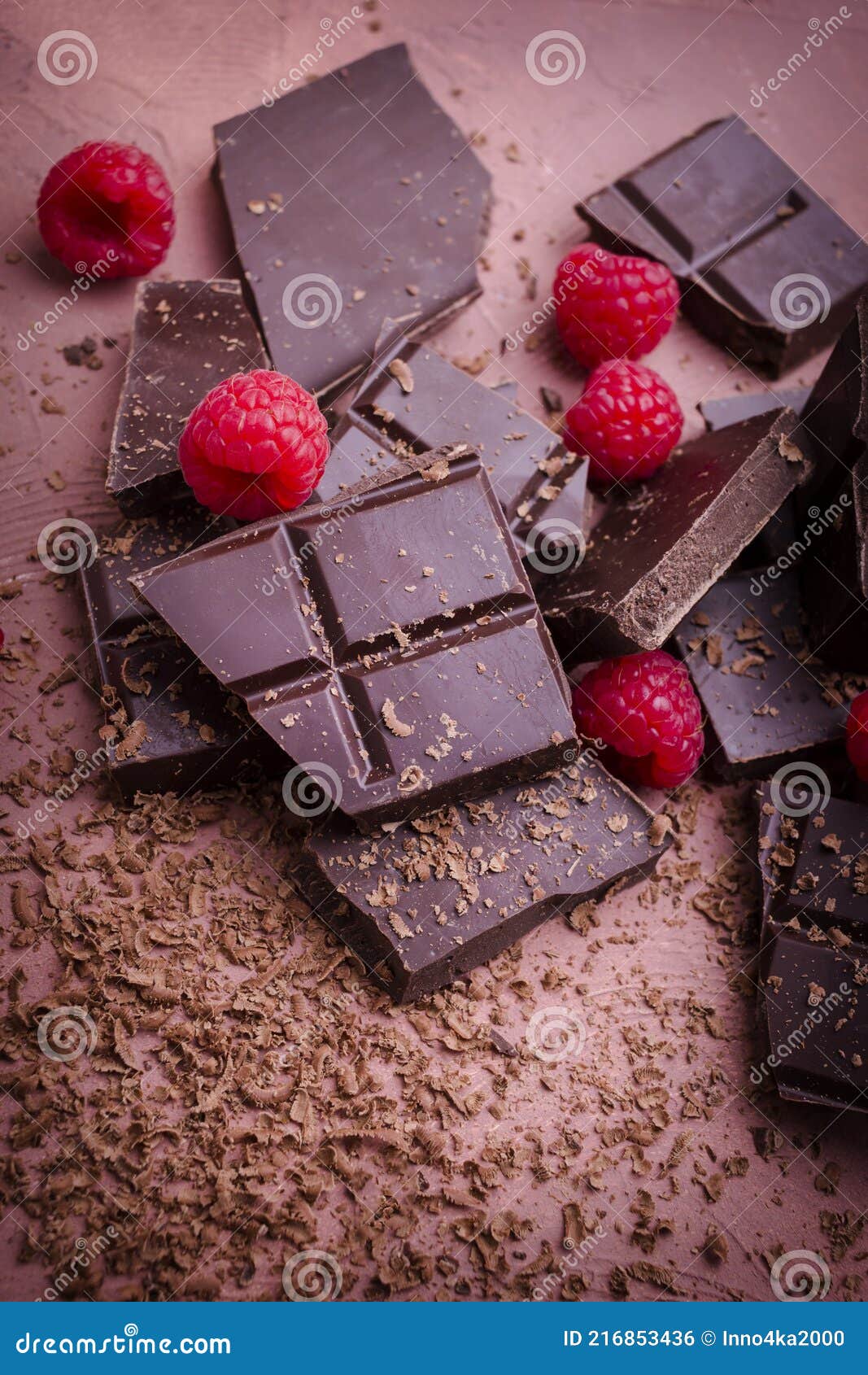 Close Up of Dark Chocolate Bar with Fresh Raspberry. Stock Photo ...