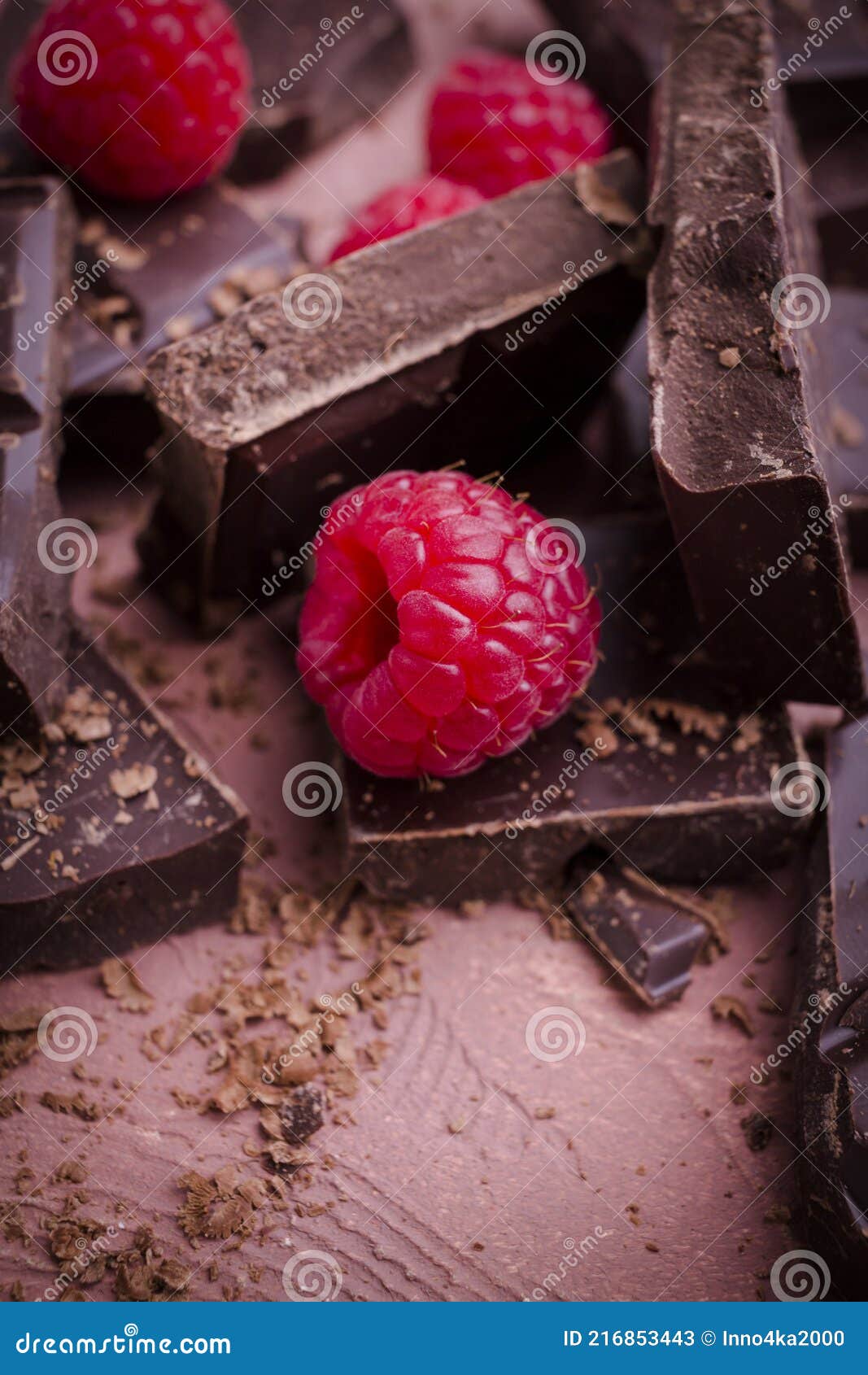 Close Up of Dark Chocolate Bar with Fresh Raspberry. Stock Image ...