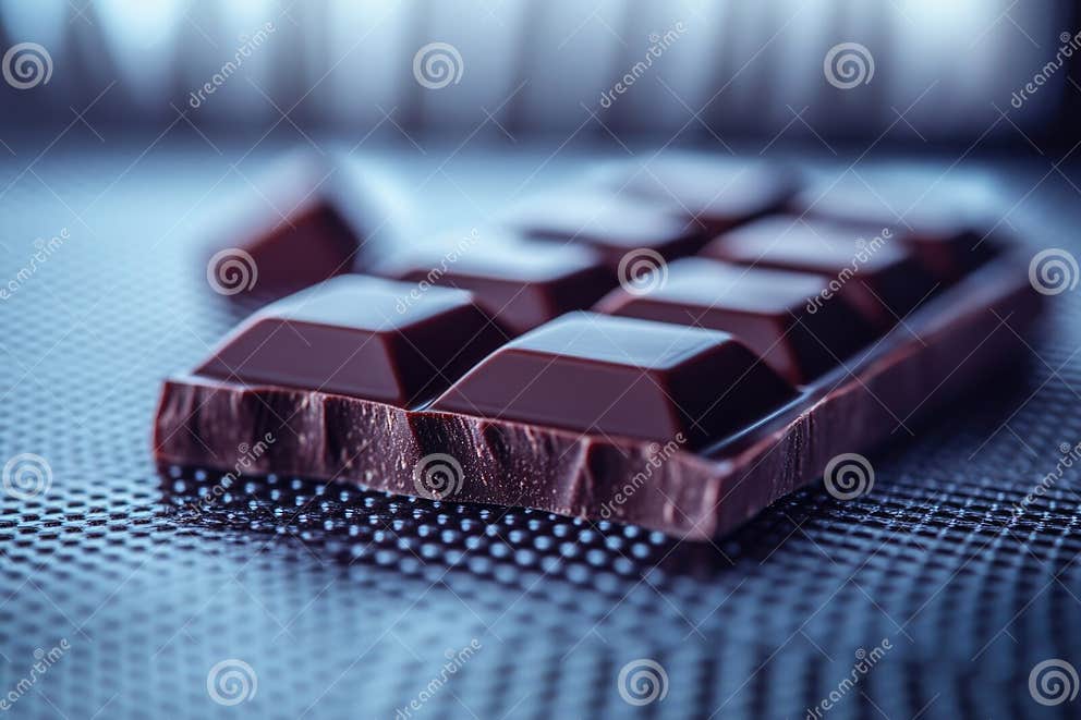 Close-Up of Dark Chocolate Bar on Metallic Surface with Dramatic ...