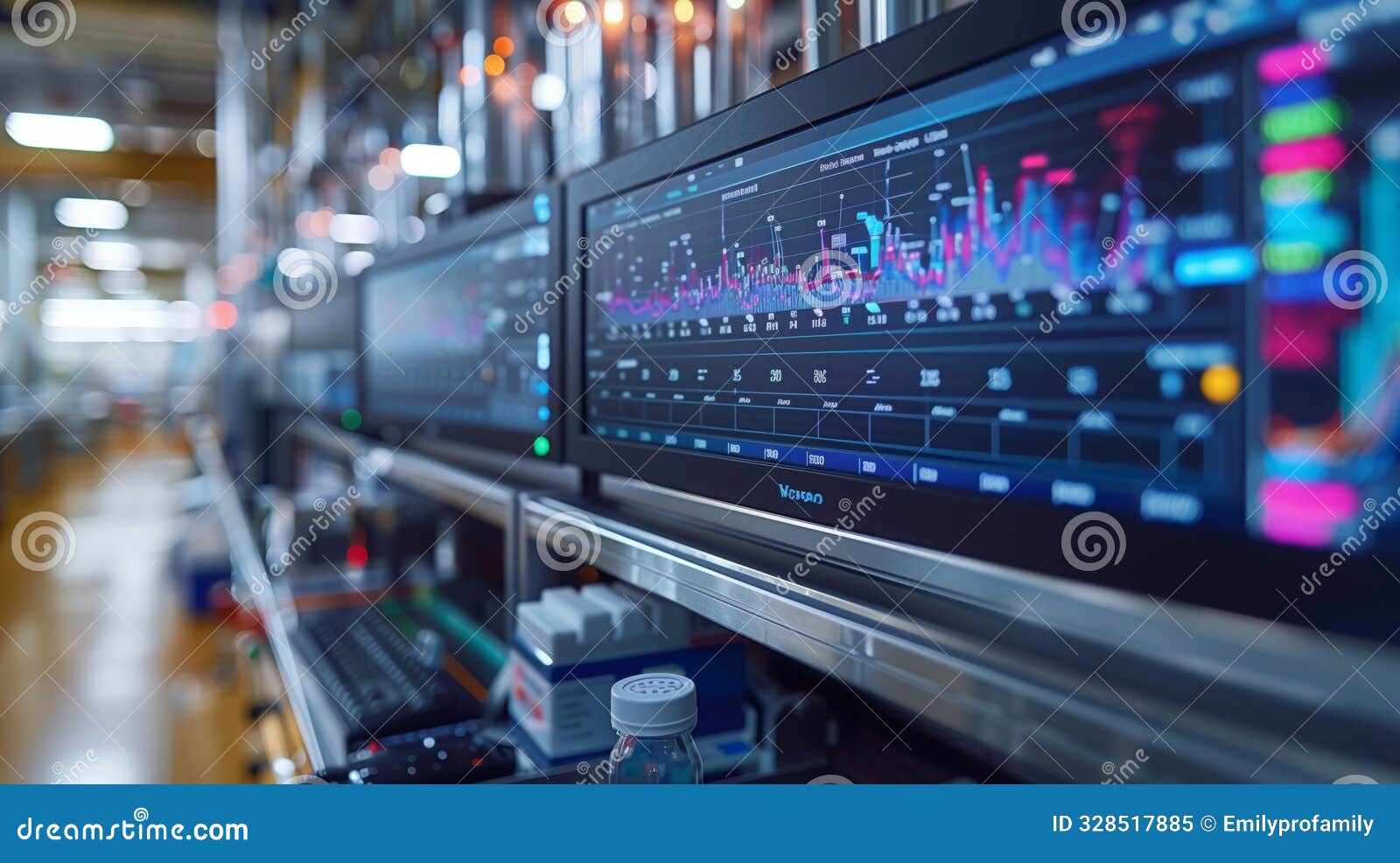 Close Up of a Data Display Screen in a Control Room Stock Image - Image ...