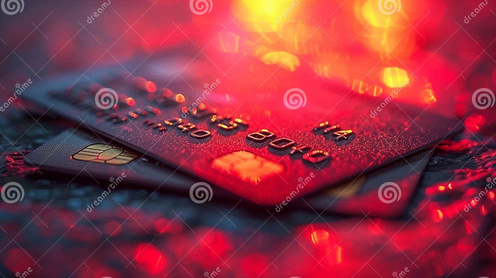 Close-up of Debit Cards with a Vibrant Red and Orange Light Effect ...