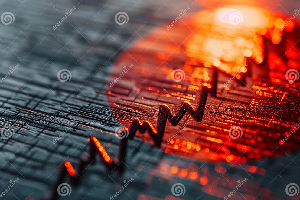 Close Up of Declining Graph with Red Light Reflection on Black Surface ...