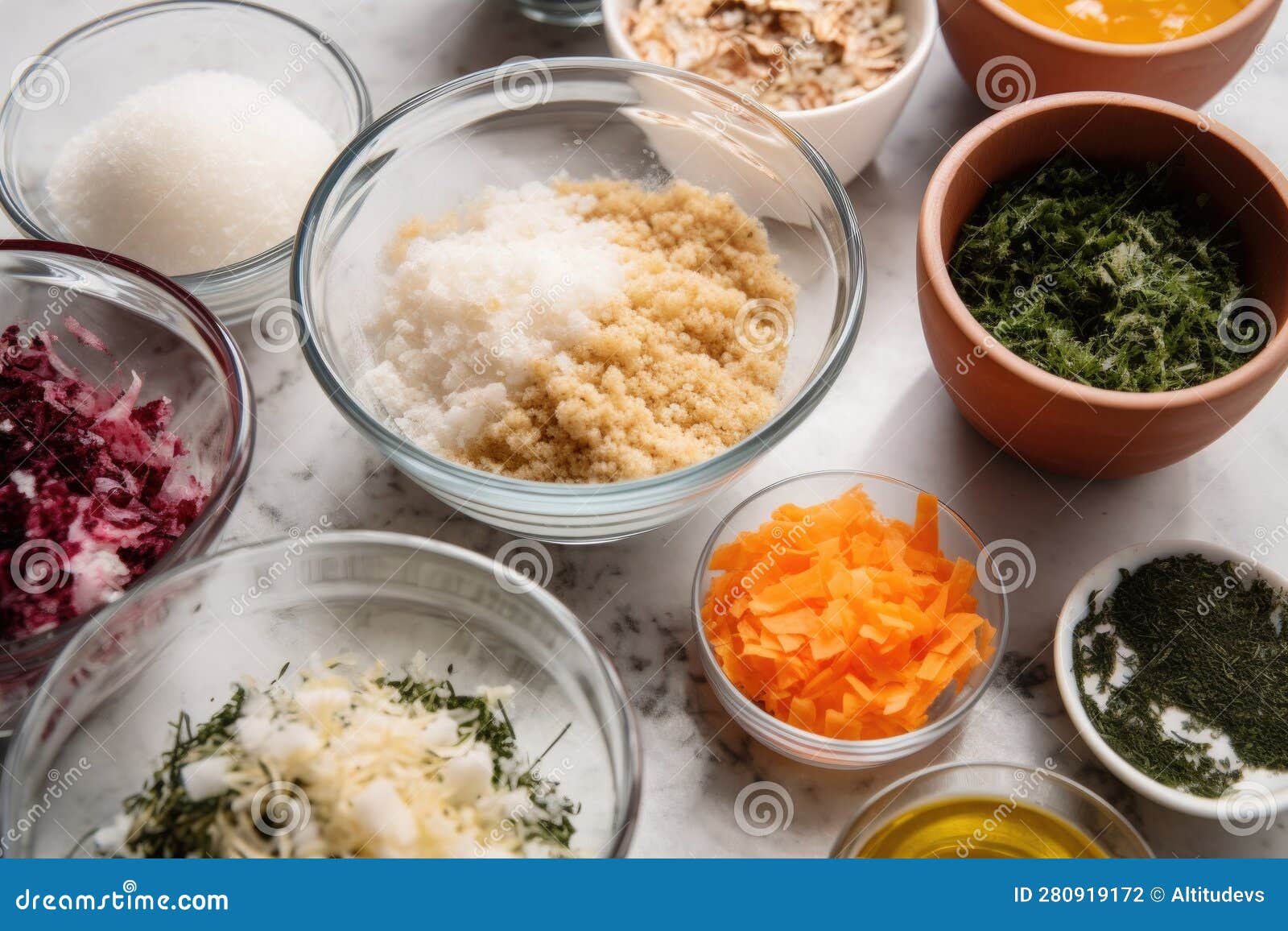Close-up of Deconstructed Recipe Ingredients, with Different Textures ...
