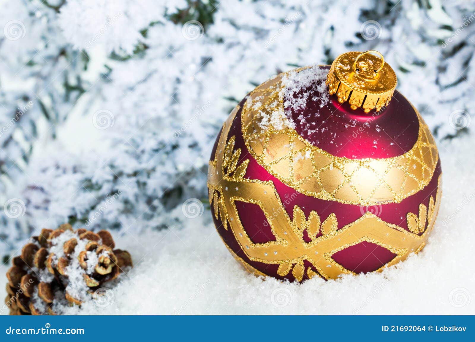 Close Up of Decorative Christmas Ball on the Snow Stock Photo - Image ...