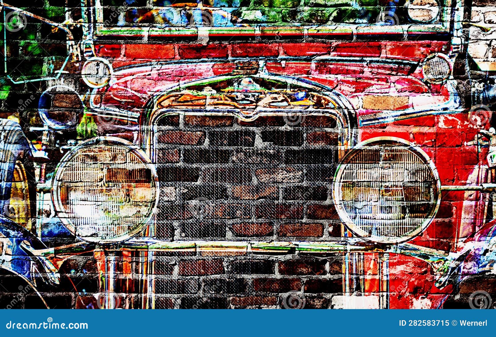 A Decorative Red Classic Car Mixed Media Stock Illustration ...