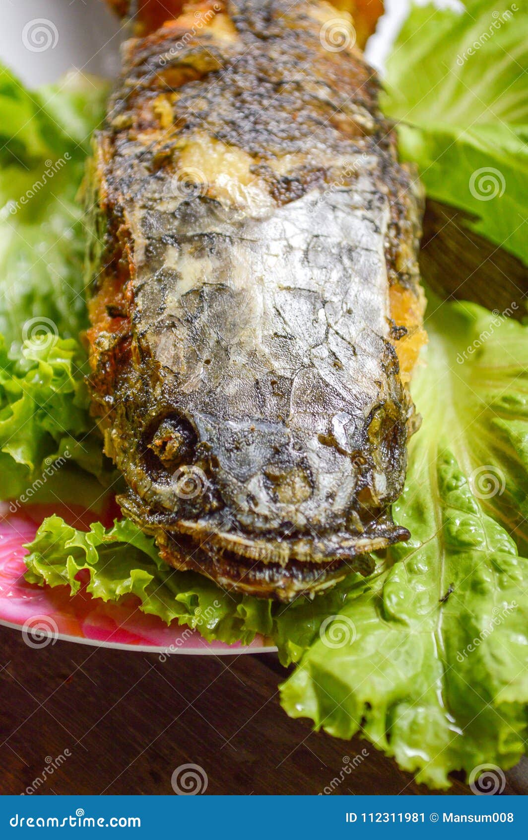 Deep Fried Snakehead Fish with Herb Stock Image - Image of meal, herb ...