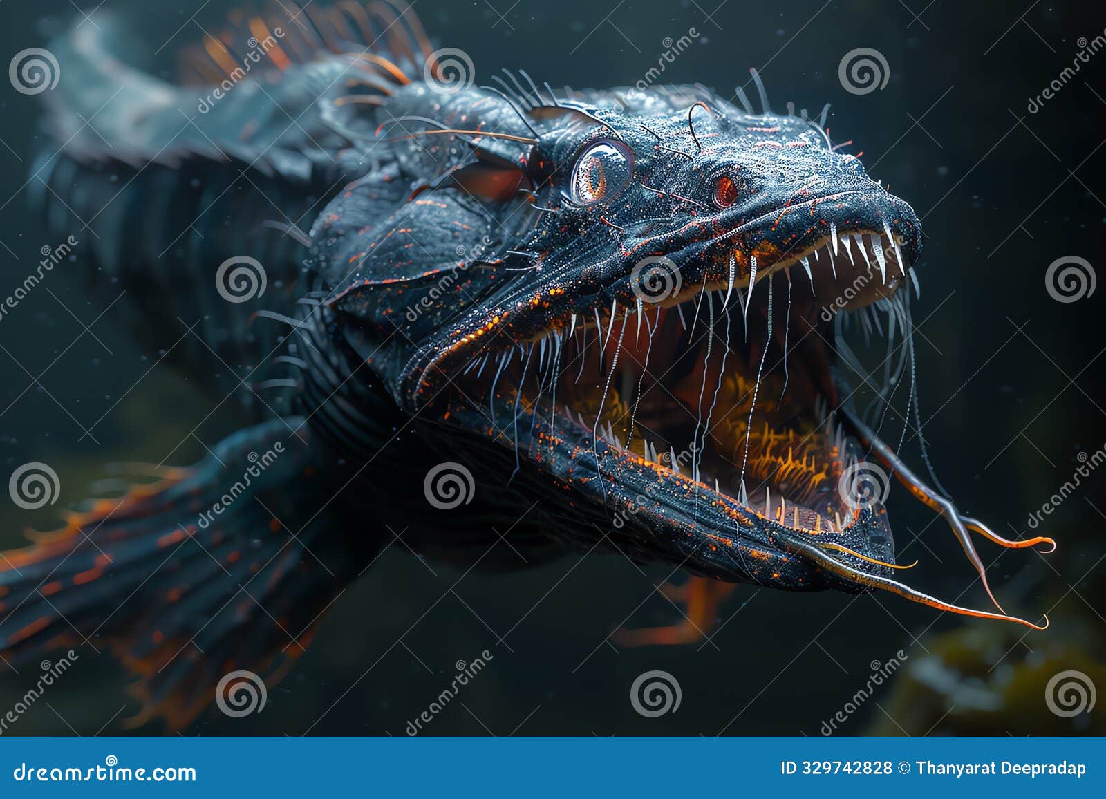Close-up of a Deep-sea Predator Fish with Sharp Teeth and a Menacing ...