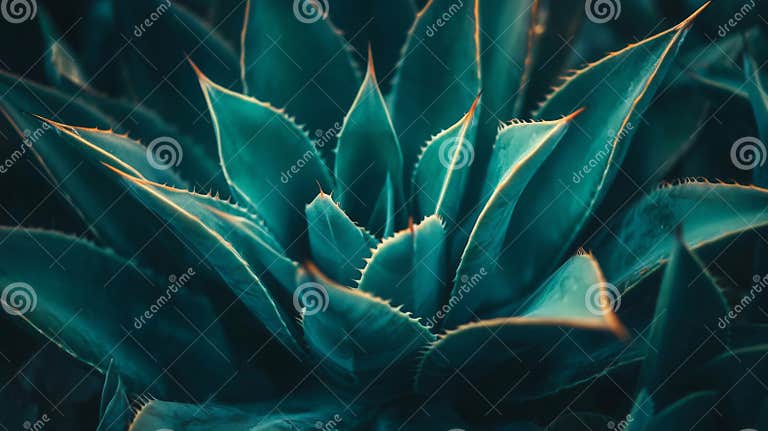 Close-up of a Deep Teal Agave Plant with Sharp Spikes Stock ...