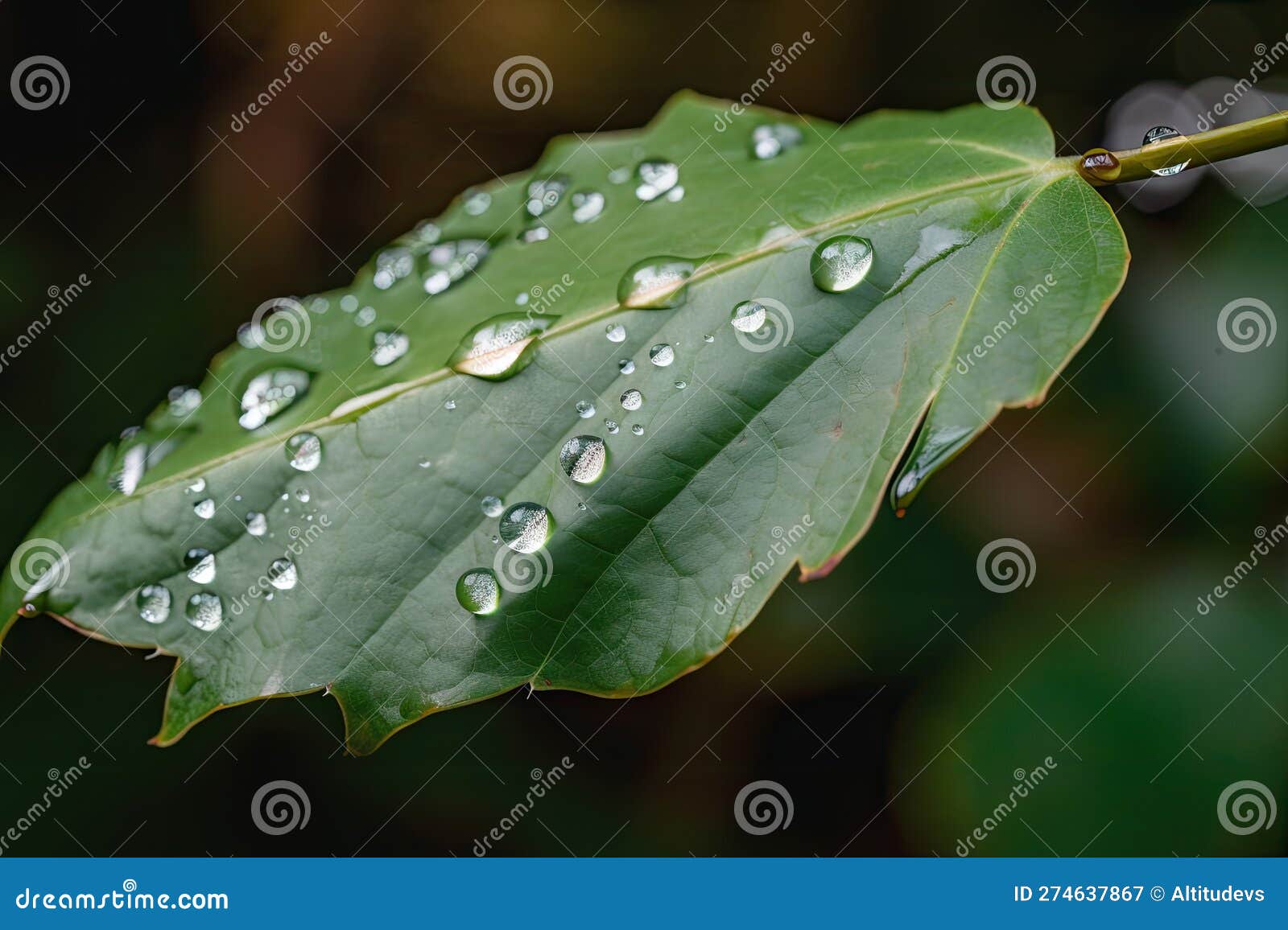 Close-up of Delicate Leaf with Dewy Droplets Stock Illustration ...