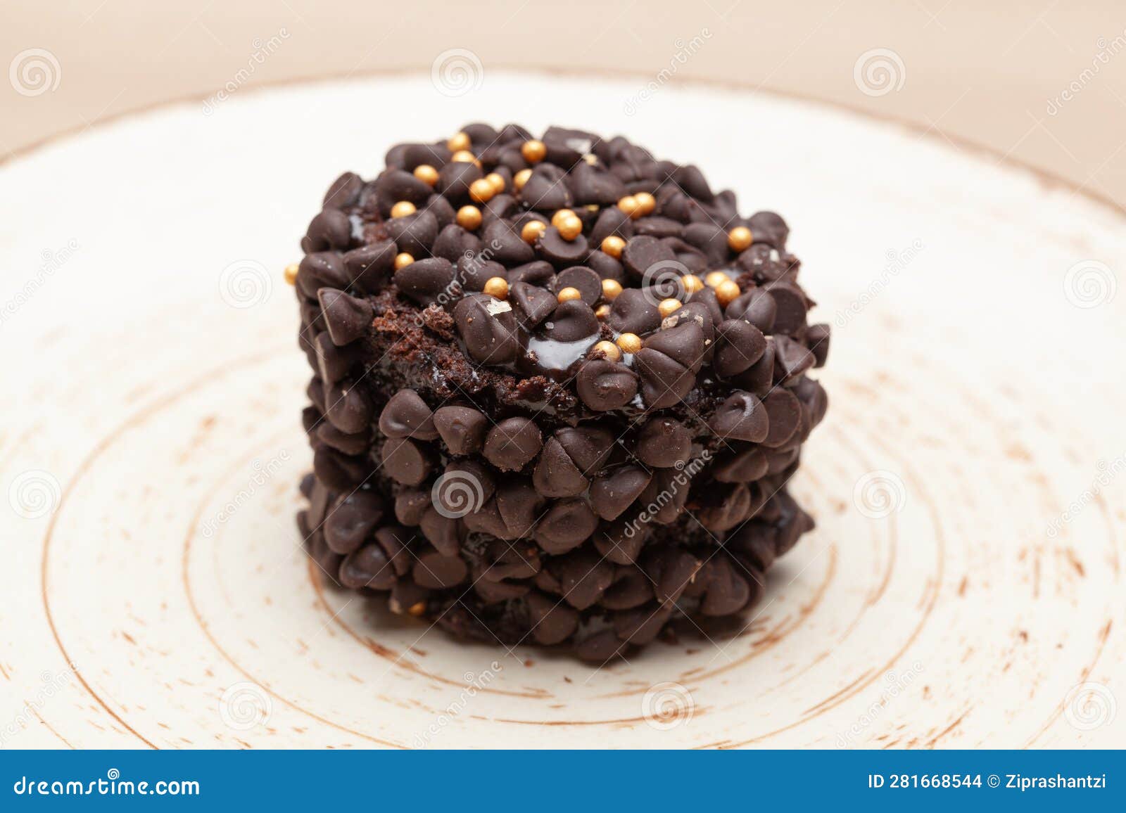 Close-up of a Delicious Chocolate Pastry Decorated with Lots of Choco ...