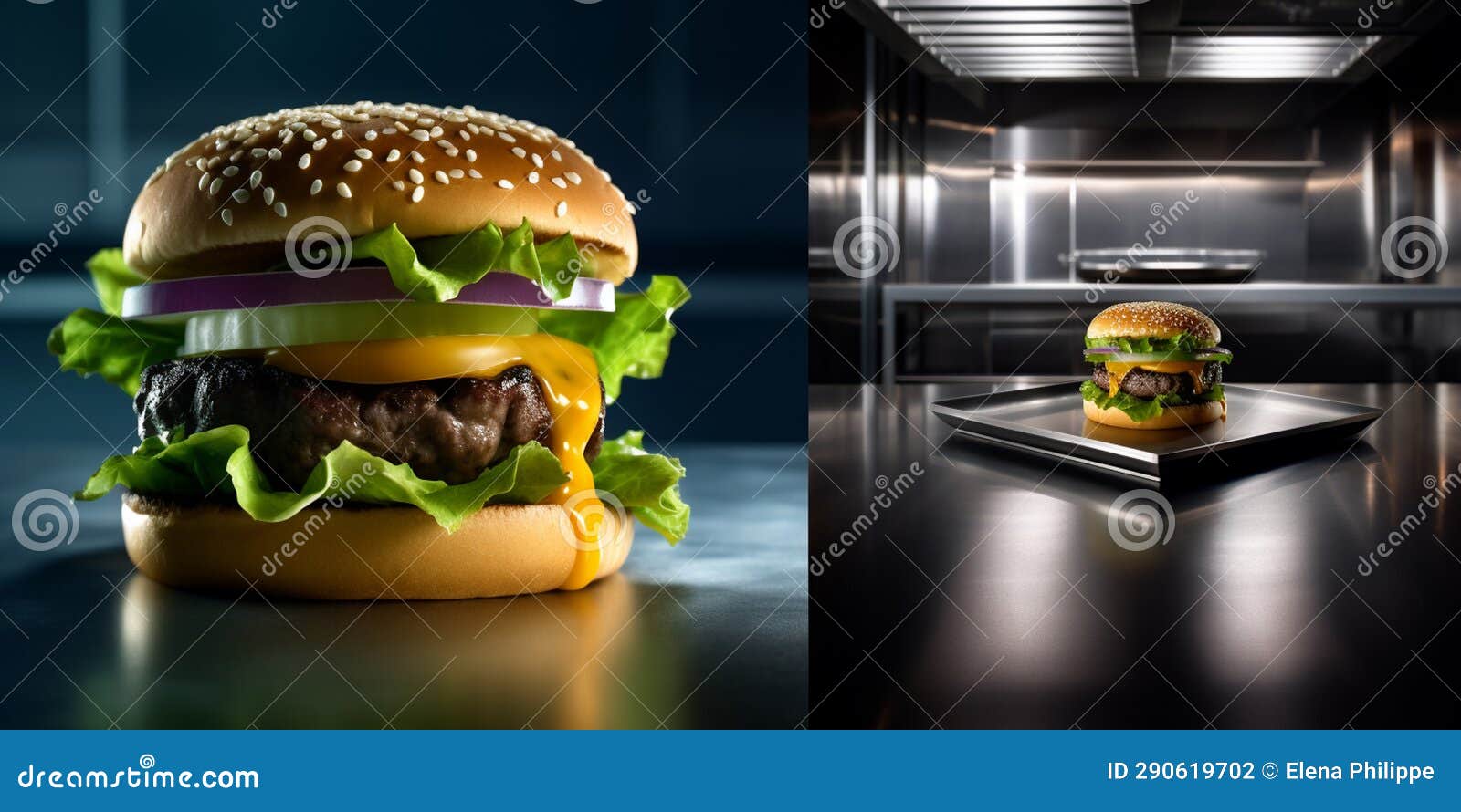 Close-up of a Delicious Whole Hamburger on a Luxe Modern Kitchen. AI ...
