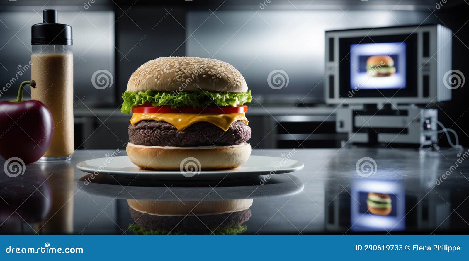 Close-up of a Delicious Whole Hamburger on a Luxe Modern Kitchen. AI ...