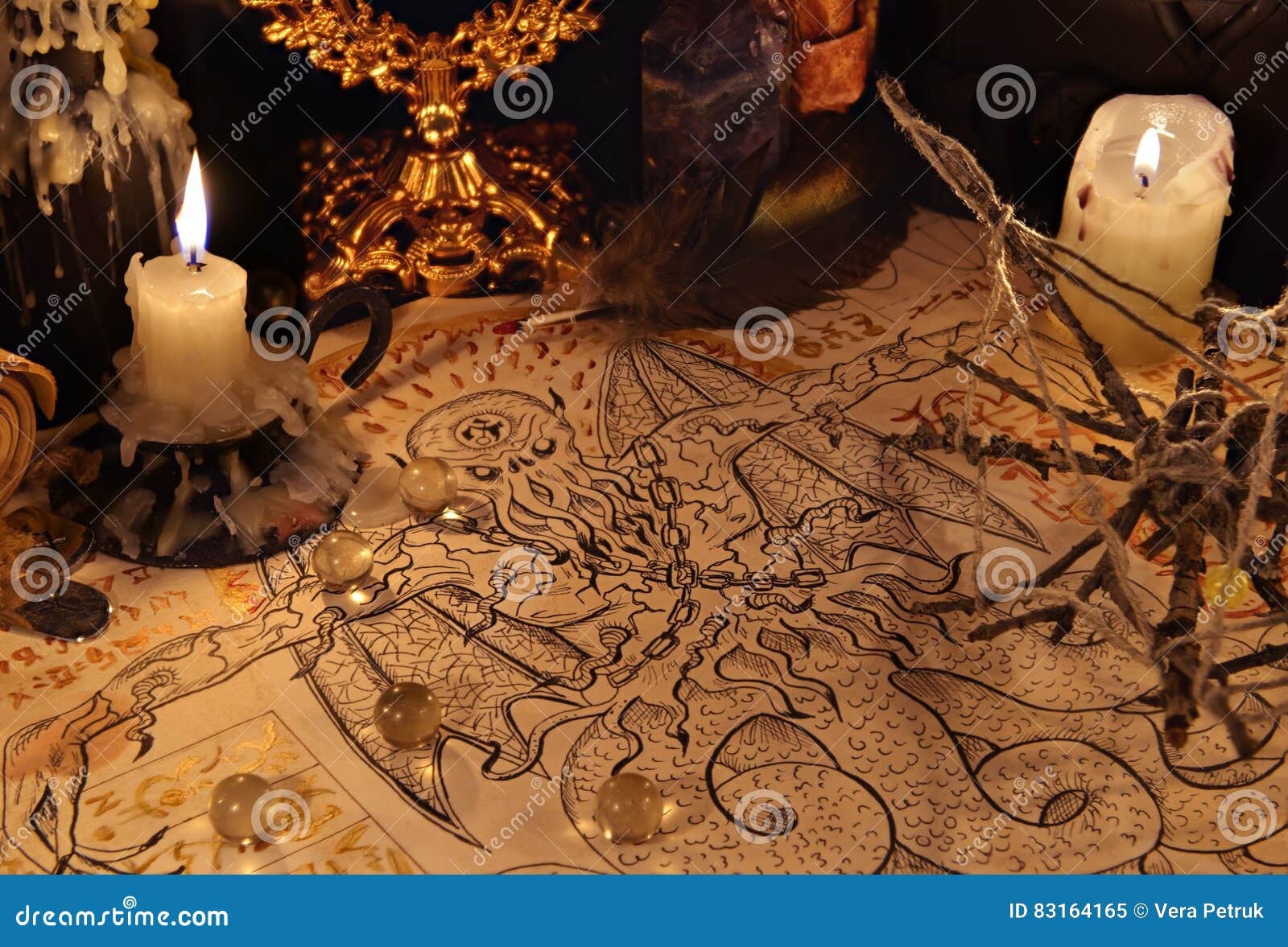 Close Up of Demon Parchment and Candles Stock Image - Image of ...