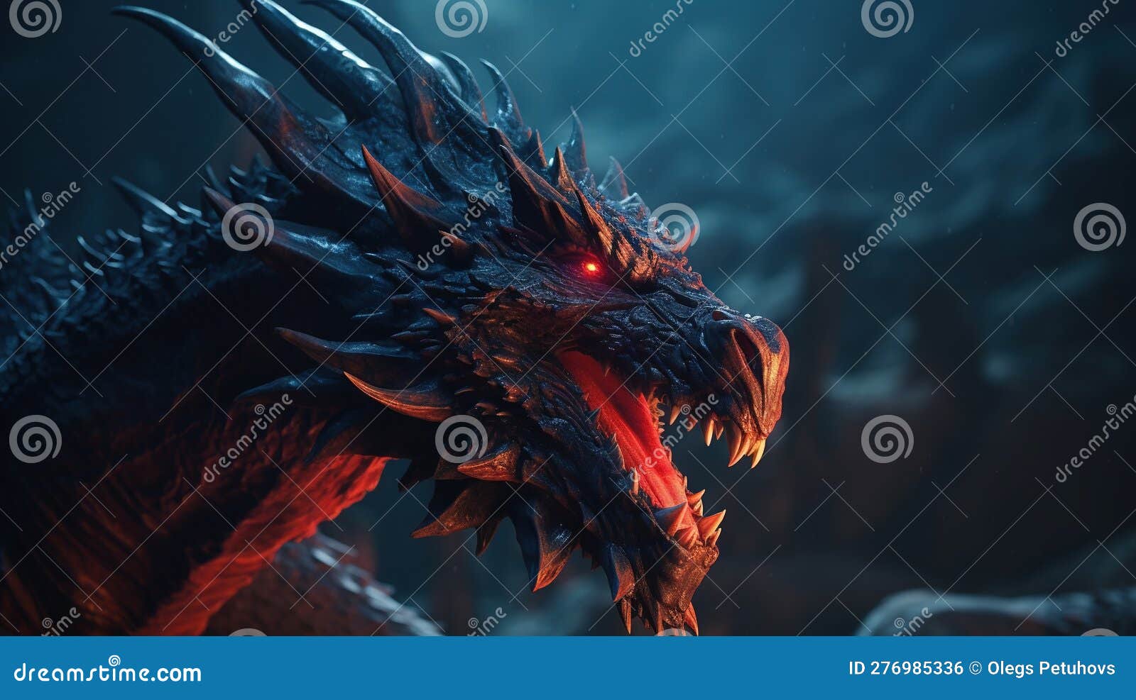A Close Up of a Demonic Looking Dragon with Red Eyes Stock Illustration ...