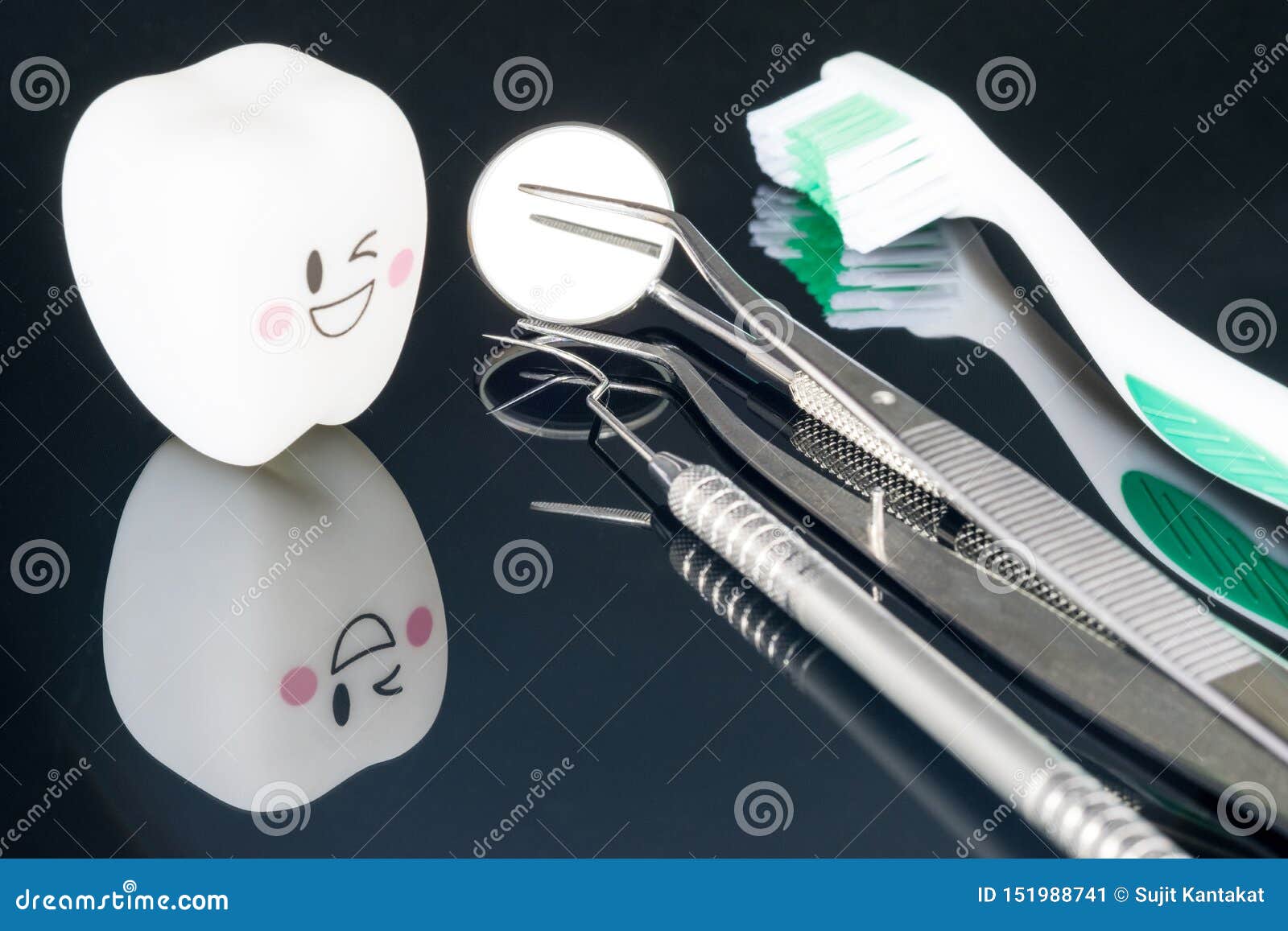 Close Up; Dental Tools and Smile Teeth Mode. Stock Image - Image of ...
