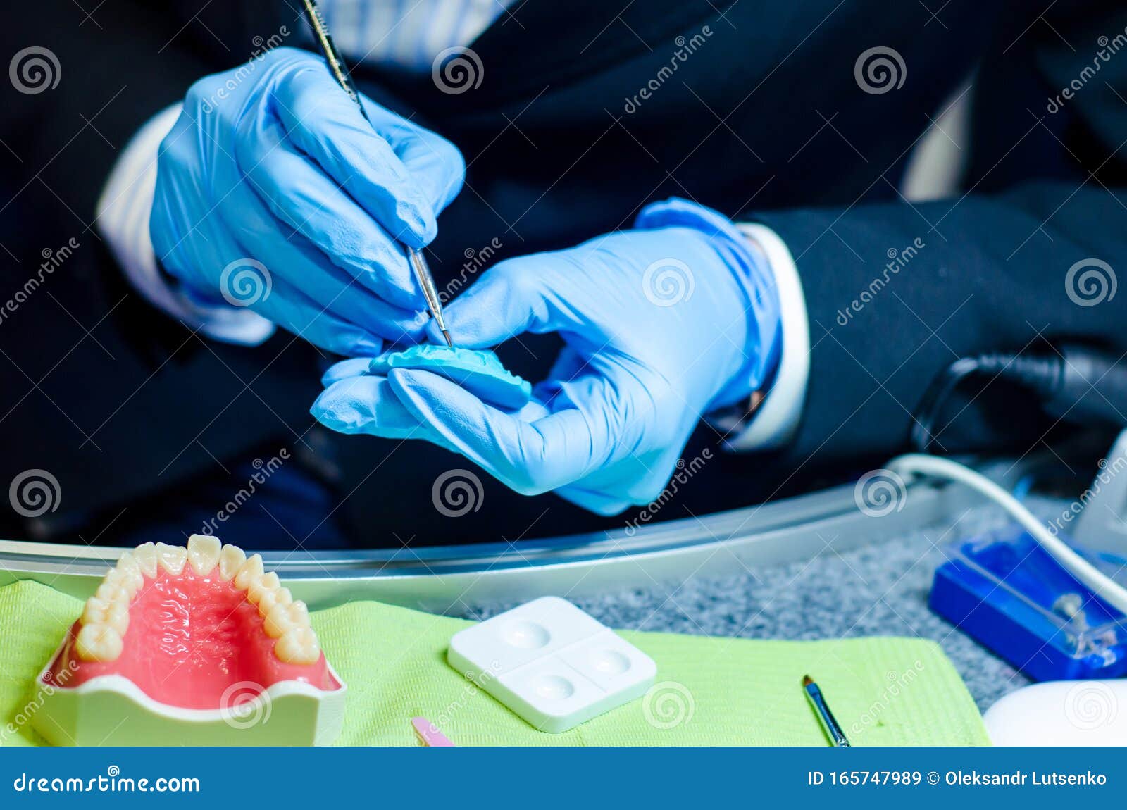 Close-up of Denture Manufacturing Process. Tooth Reconstruction Stock ...