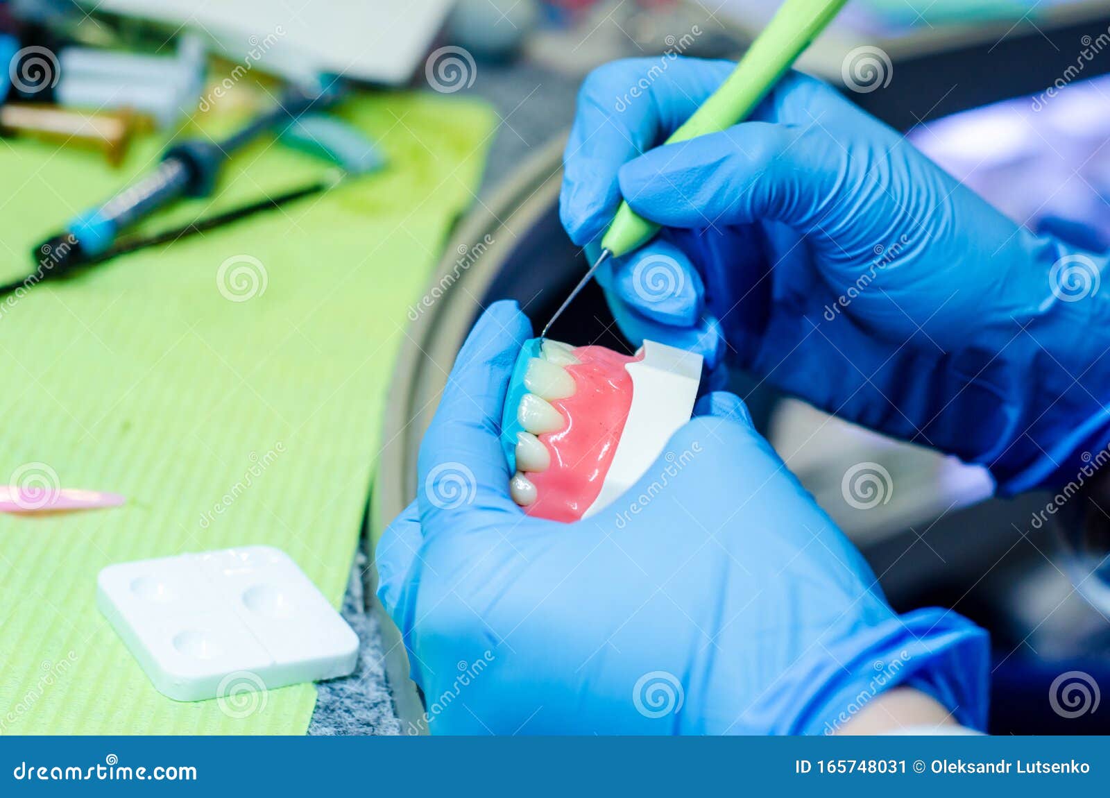 Close-up of Denture Manufacturing Process. Tooth Reconstruction Stock ...