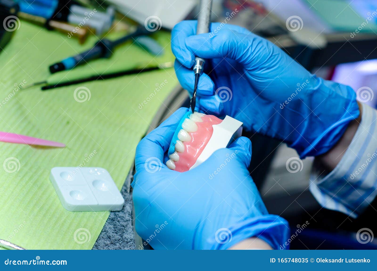 Close-up of Denture Manufacturing Process. Tooth Reconstruction Stock ...