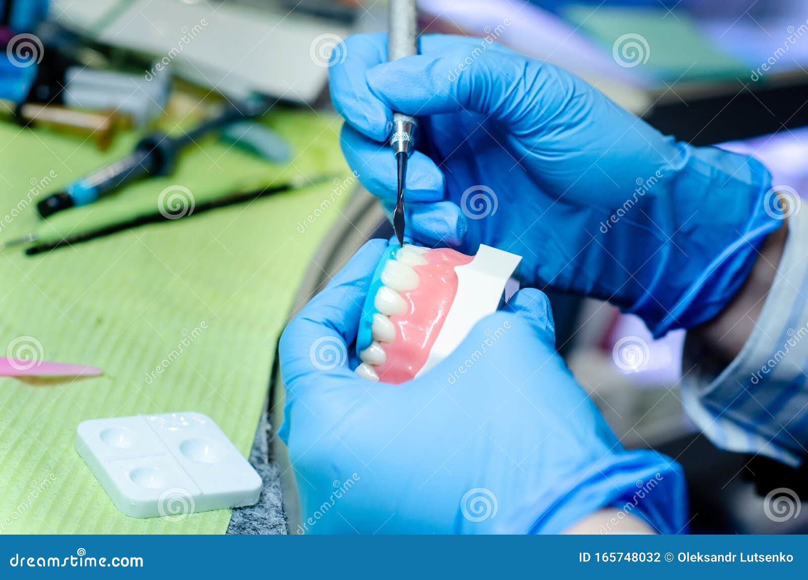 Close-up of Denture Manufacturing Process. Tooth Reconstruction Stock ...
