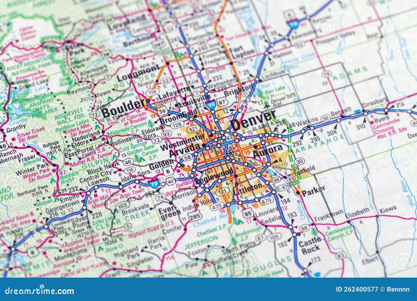 Denver on a map of USA. stock image. Image of tampa - 262400577