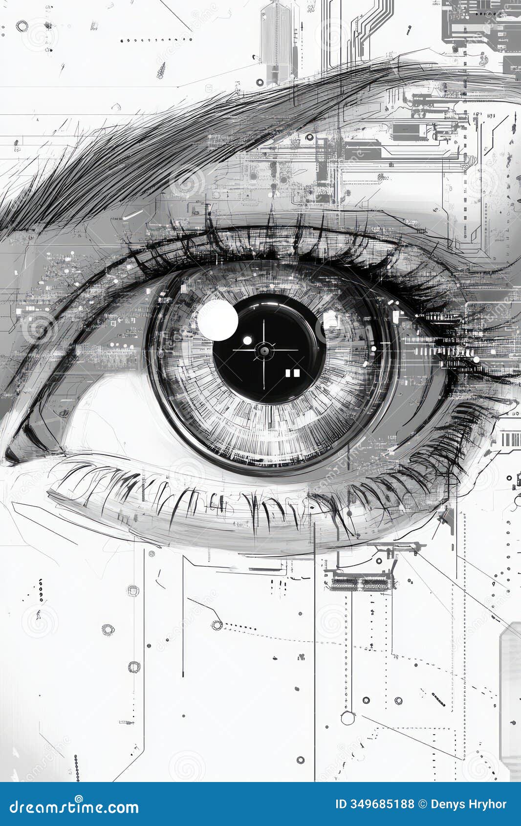 Close-up Depiction of a Human Eye Merging with Futuristic Technology ...