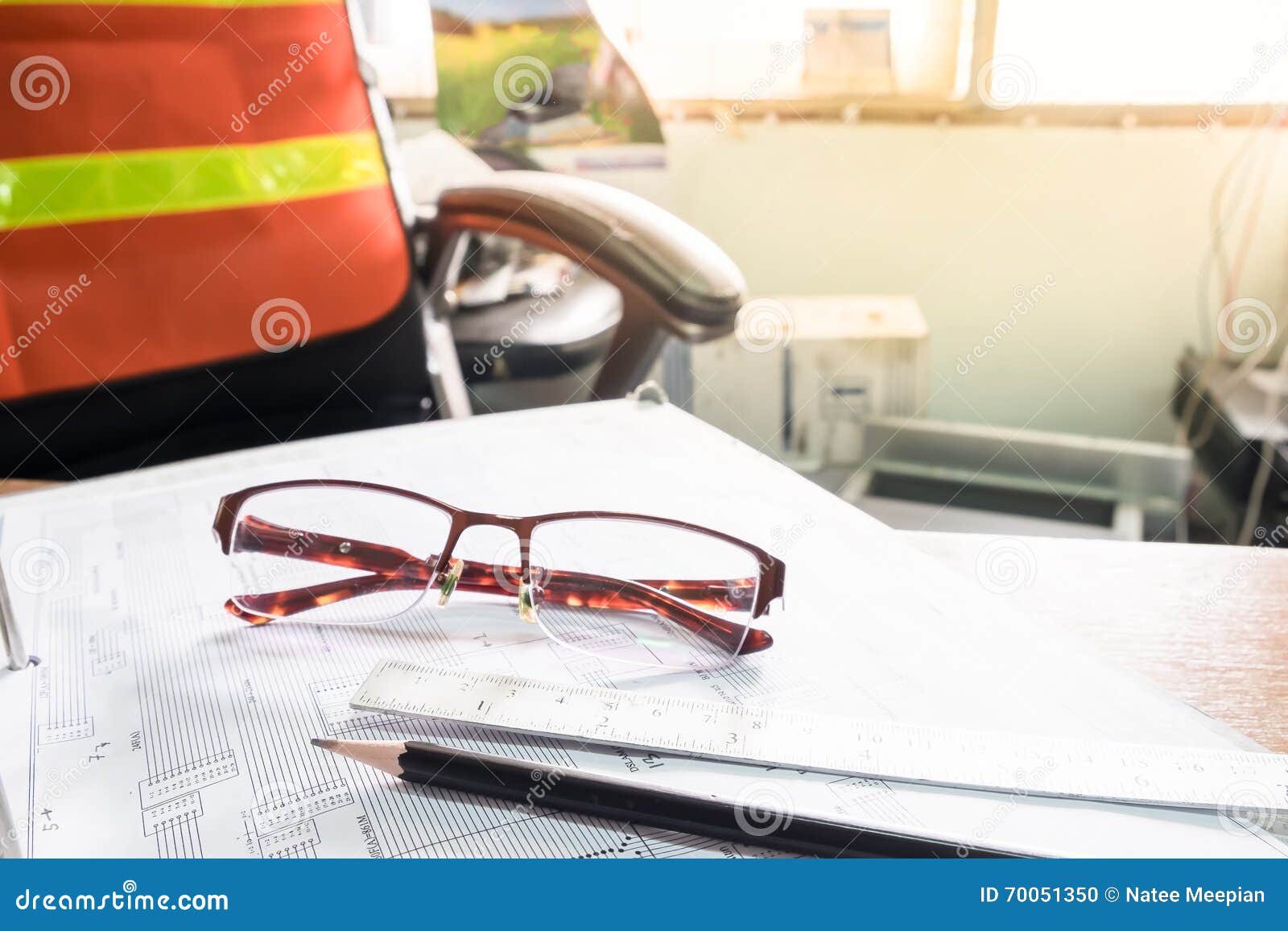Close Up Desk of Engineer with Diagram for Fiber Optic Stock Photo ...