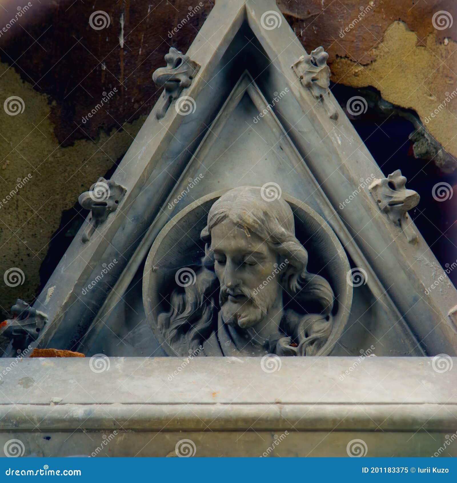 Close Up Destroyed Marble Antique Statue of Jesus Christ. Vertical ...