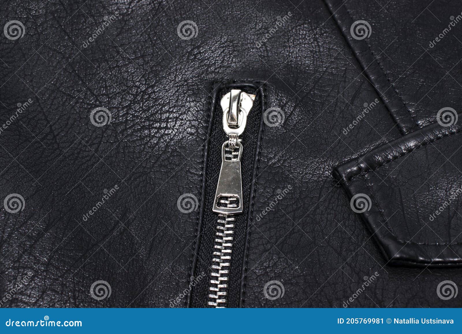 Close-up Detail of Black Leather Jacket with Rivets and Fasteners Stock ...