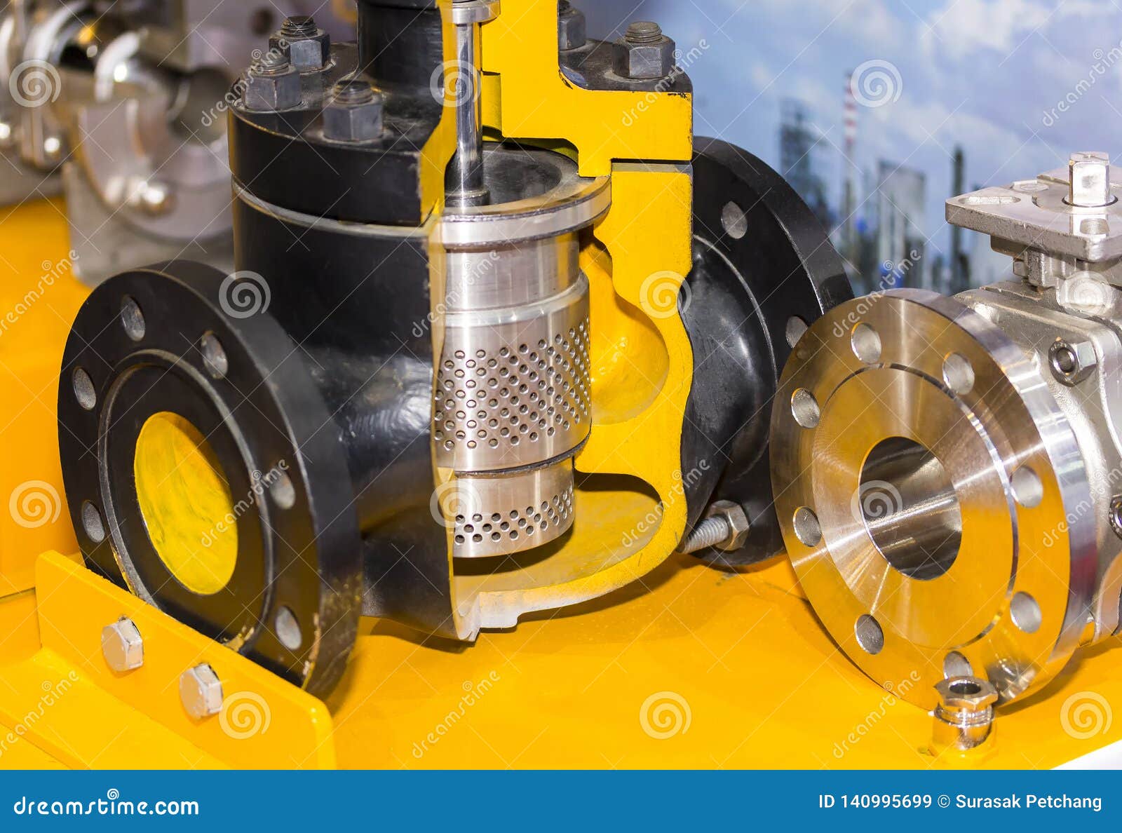 Close Up Detail Inside of Cross Section of Control Valve for Industrial ...