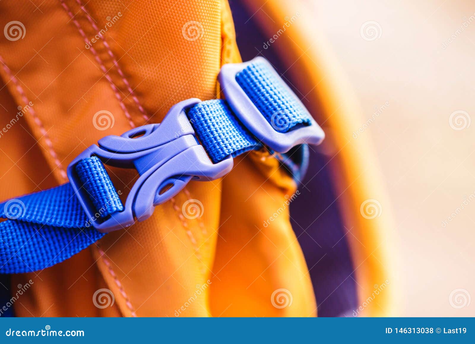 Close-up Detail of Locked Blue Convenient Plastic Clasp of Backpack ...