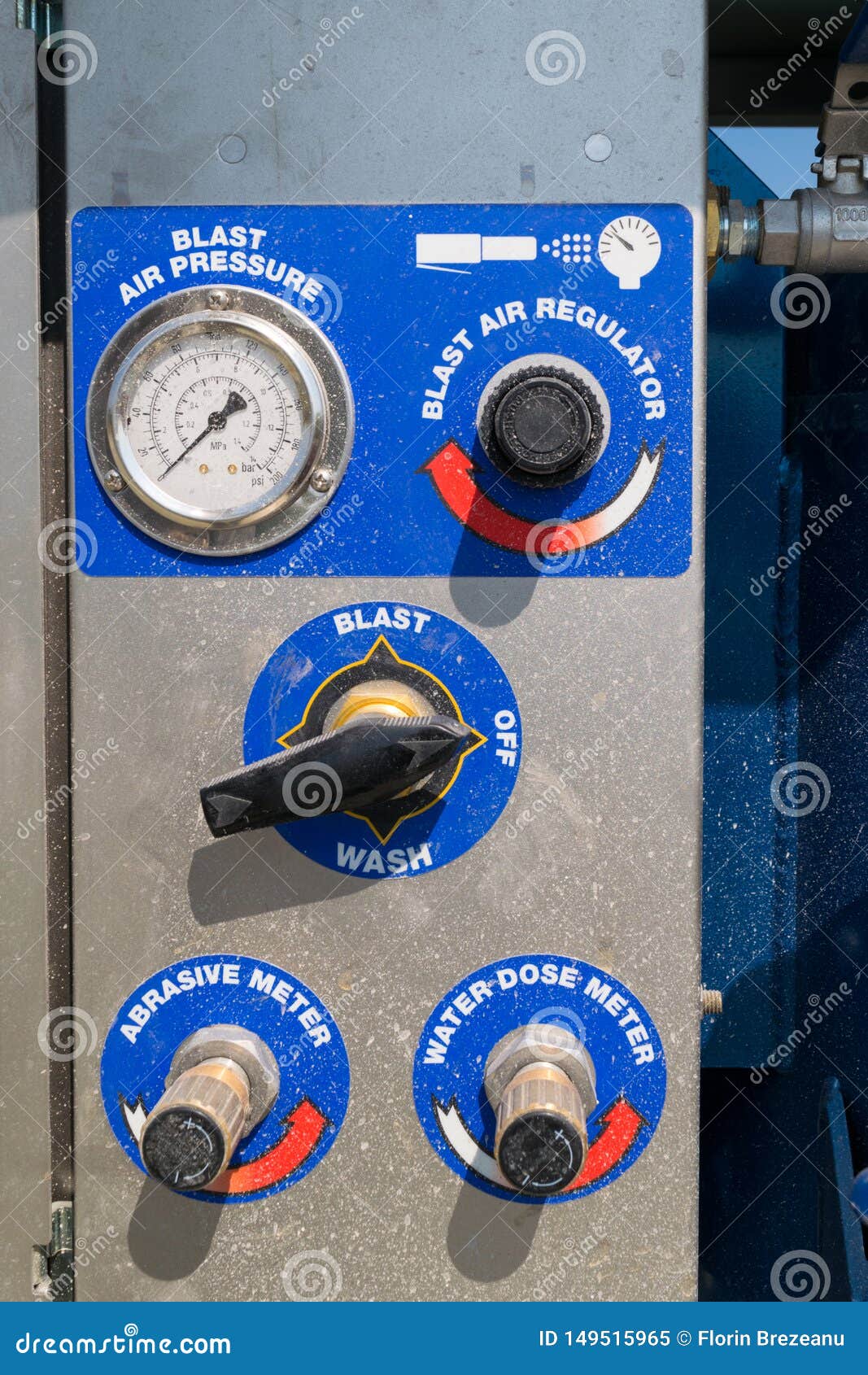 Close-up Detail of Sandblaster Control Panel Knobs and Buttons Stock ...