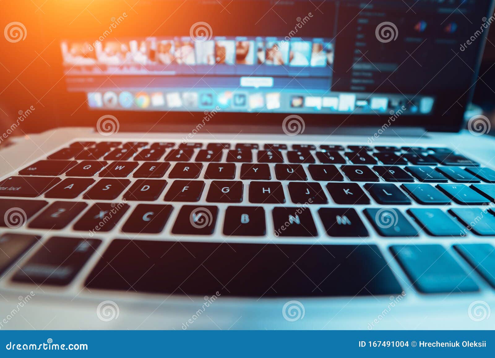 Close Up Detail View of a Laptop Computer Keyboard with High Contrast ...