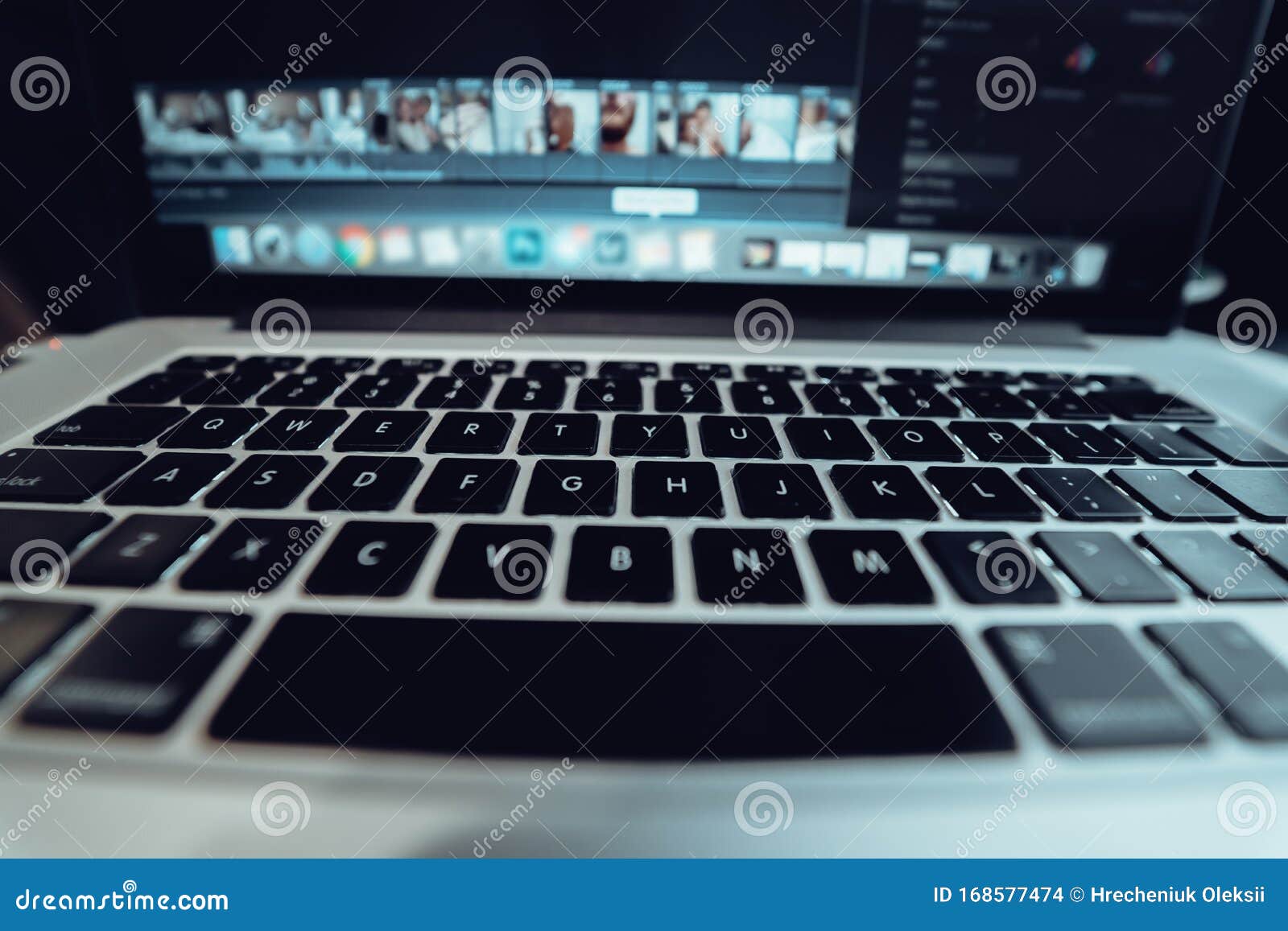 Close Up Detail View of a Laptop Computer Keyboard with High Contrast ...