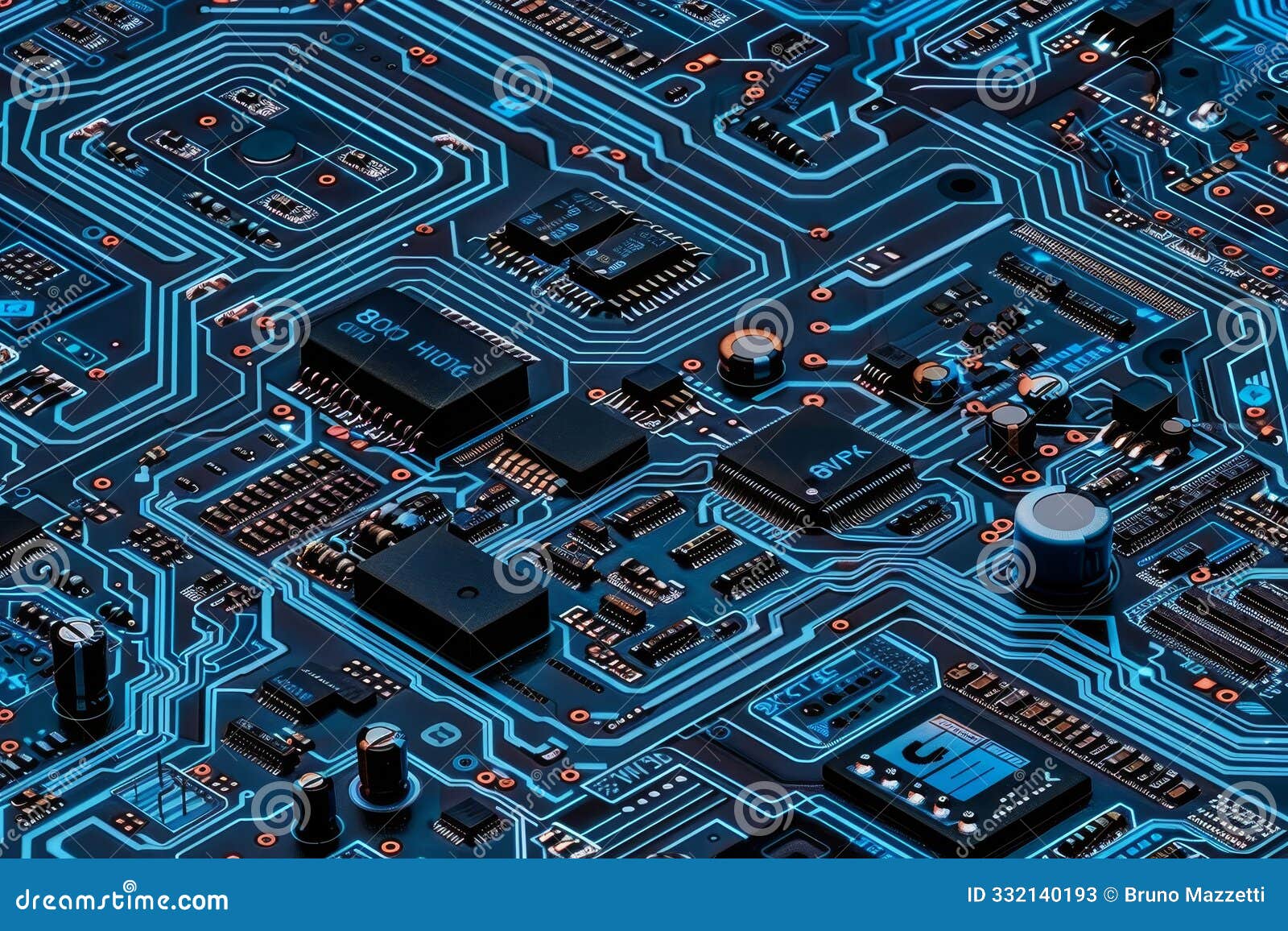 Close-up of a Detailed Blue and Black Circuit Board with Intricate ...