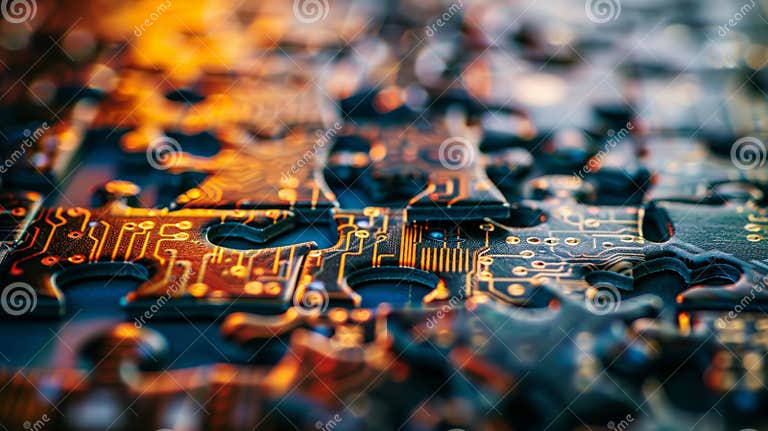 Close Up of Detailed Circuit Pattern Puzzle Pieces Symbolizing ...