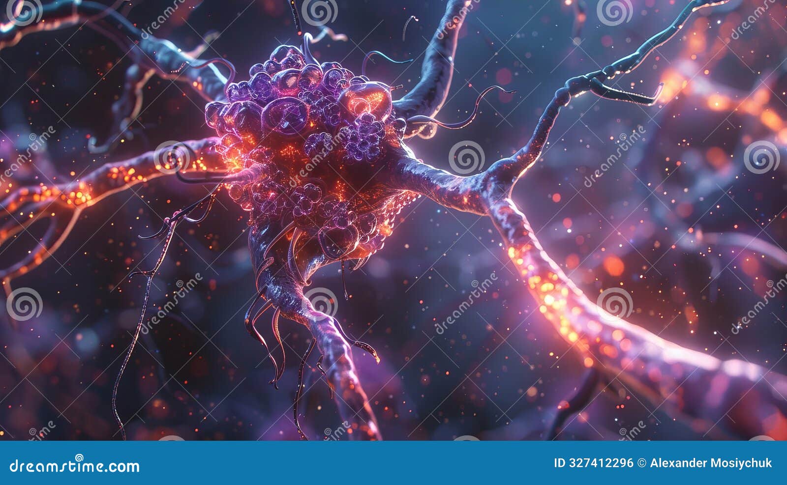 A 3d Render of a Neuron with Multiple Dendrites Stock Illustration ...