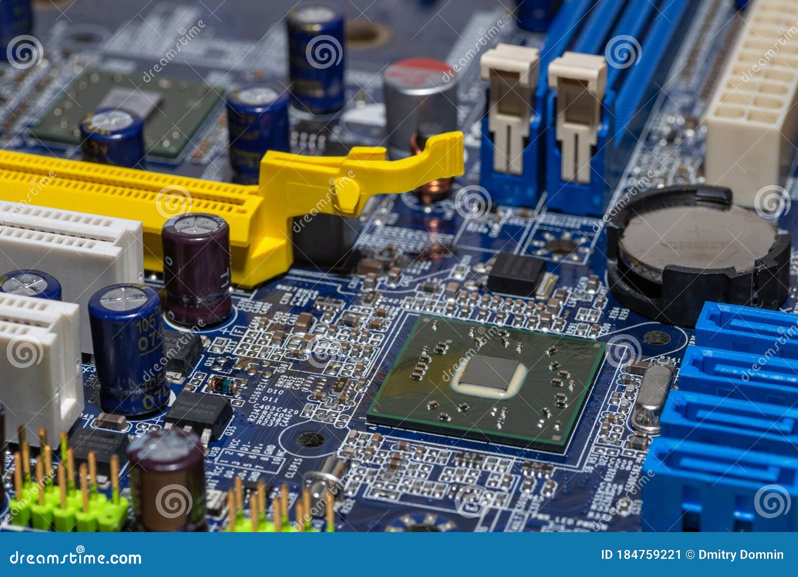 Close Up Detailed View of an Abstract Blue Motherboard Stock Image ...