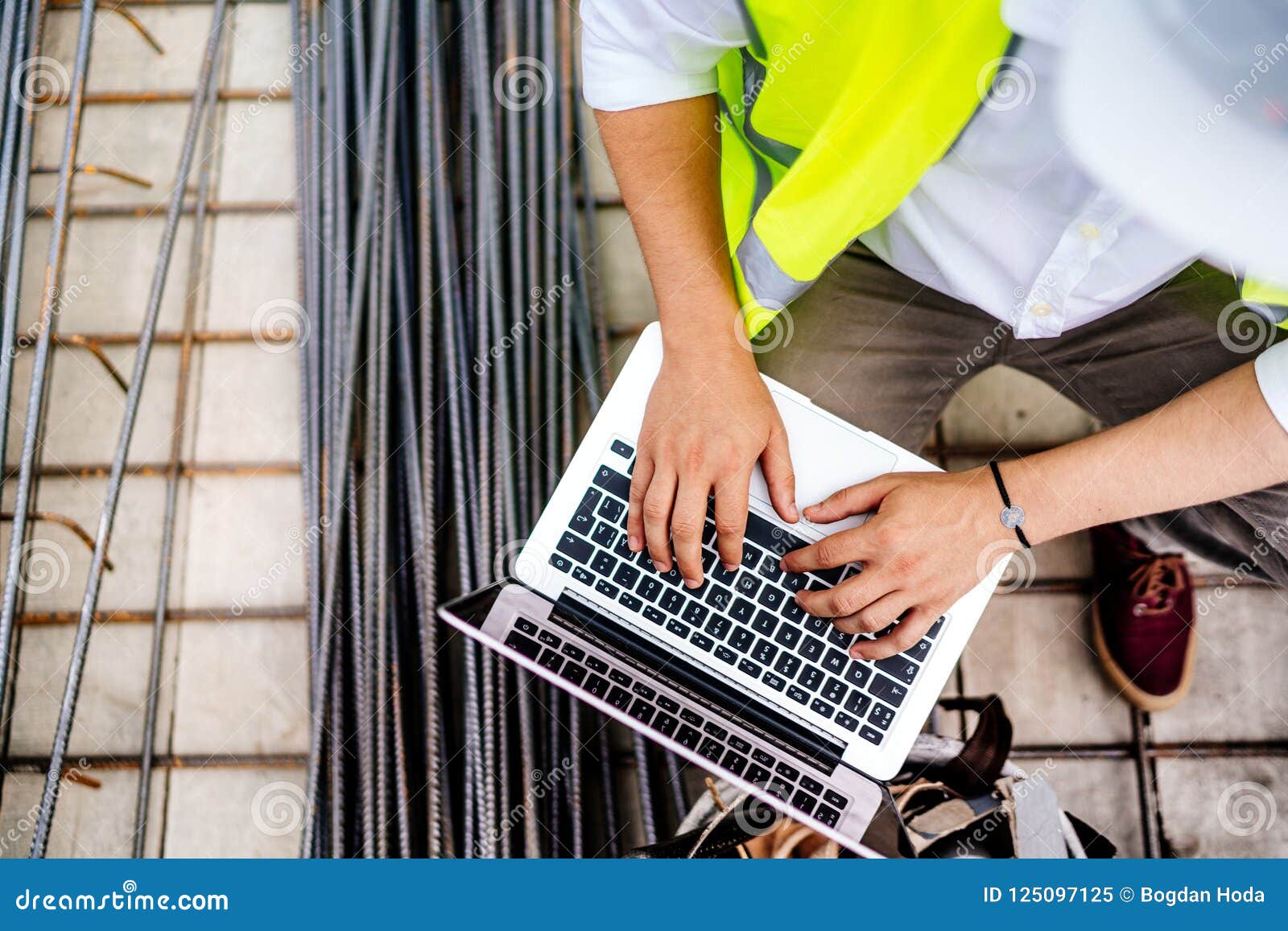 Details of Engineer Working on Laptop on Construction Site Stock Image ...