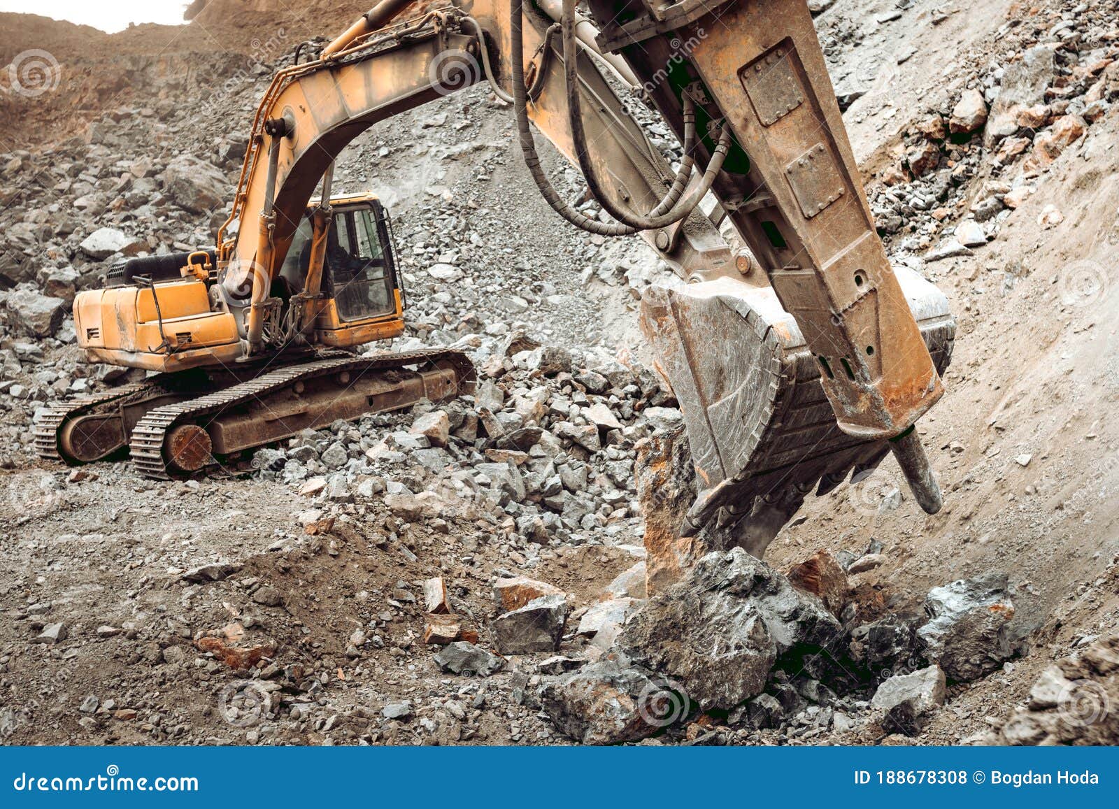 Close Up Details of Excavator Scoop on Construction Site Stock Photo ...