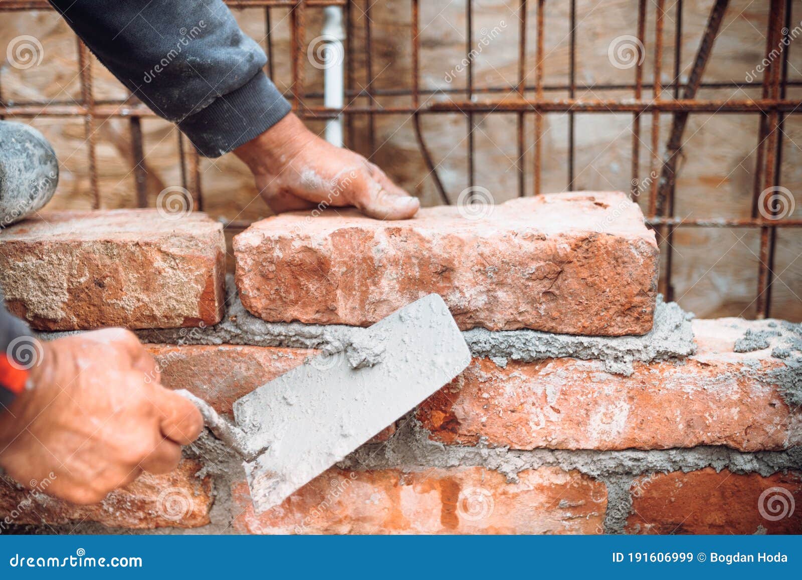 Close Up Details of Industrial Bricklayer Installing Bricks on ...