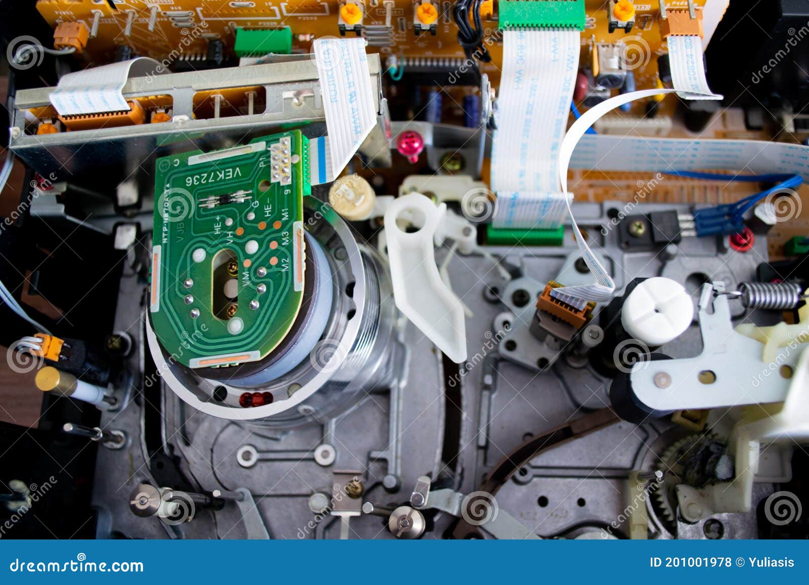 Close - Up of Details Inside the VCR. Technological Abstract Background ...