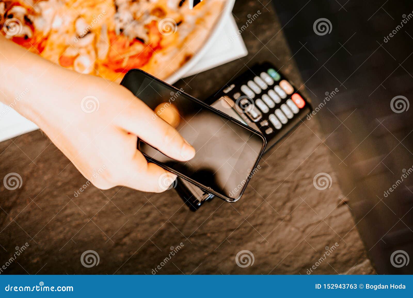 Close Up Details of Smartphone Paying at Restaurant, Mobile Payment ...