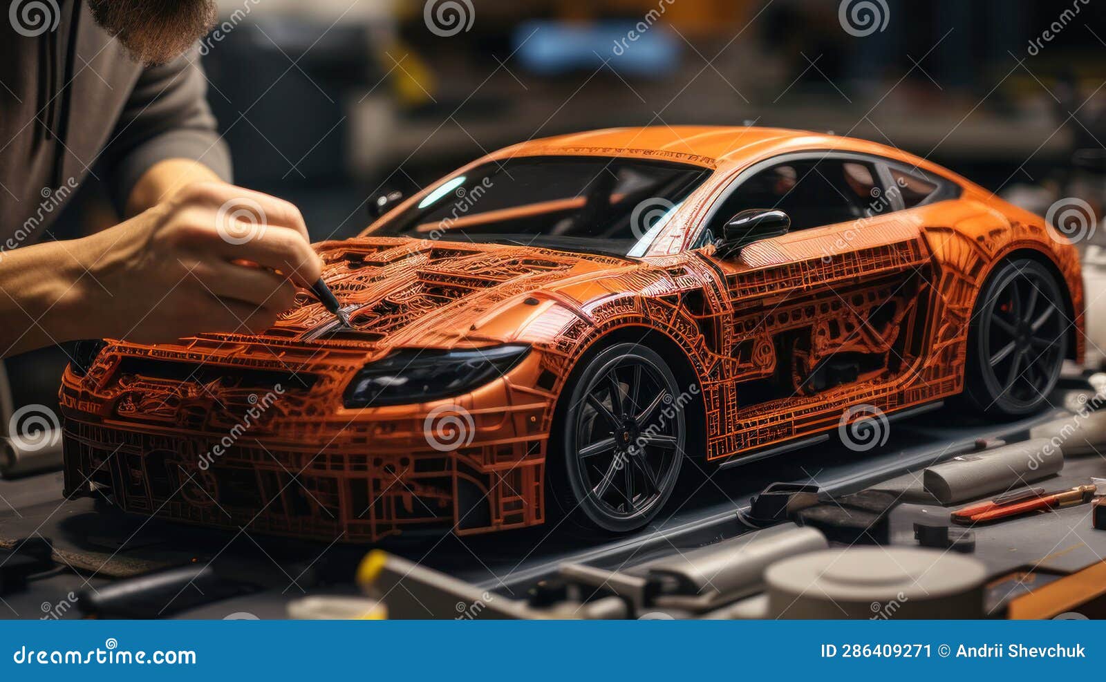 Close-up of a Development Engineer Modeler Designer Man Working on a ...