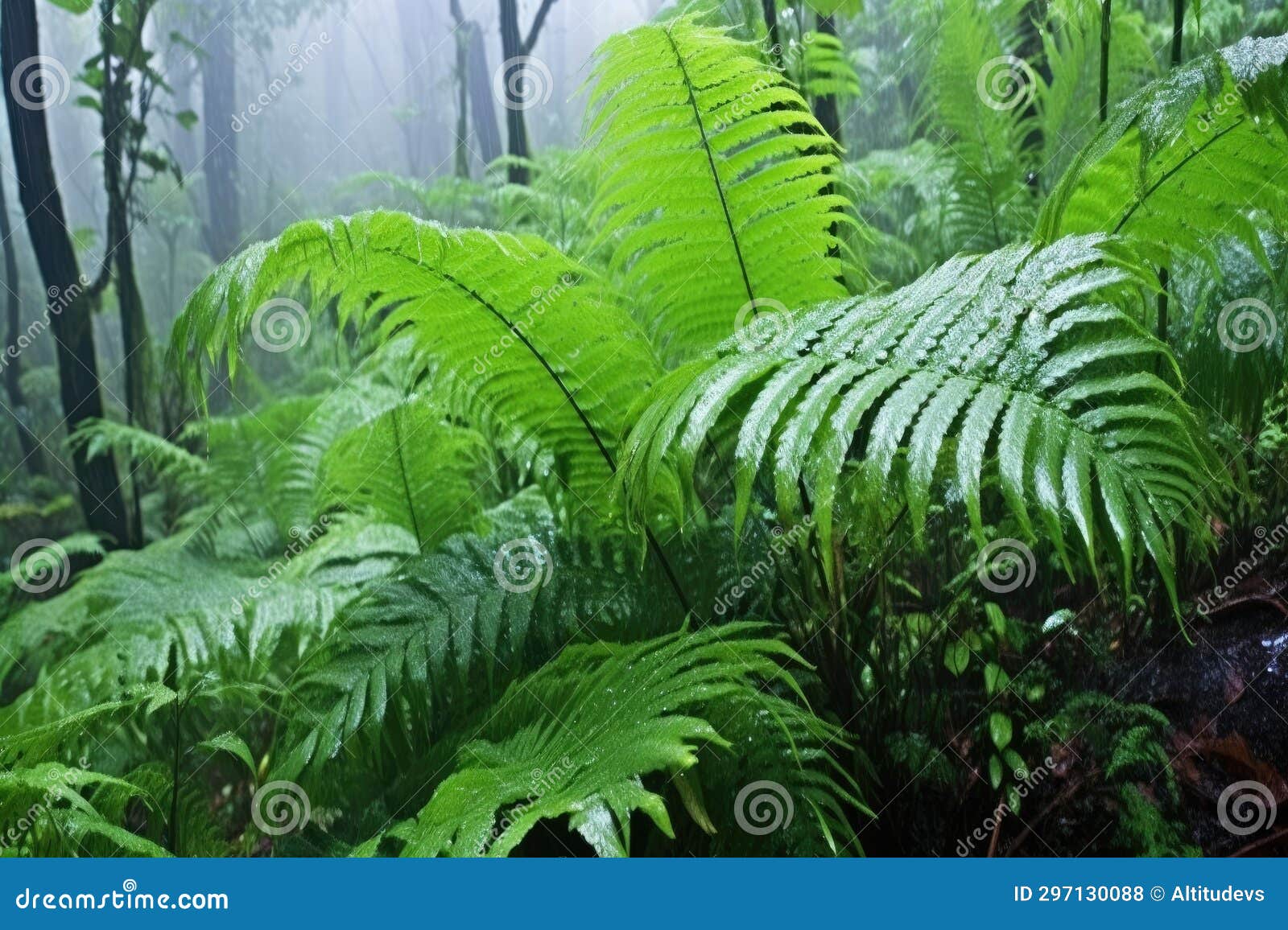 Close-up of Dew-drenched Ferns in Dense Jungle Stock Photo - Image of ...