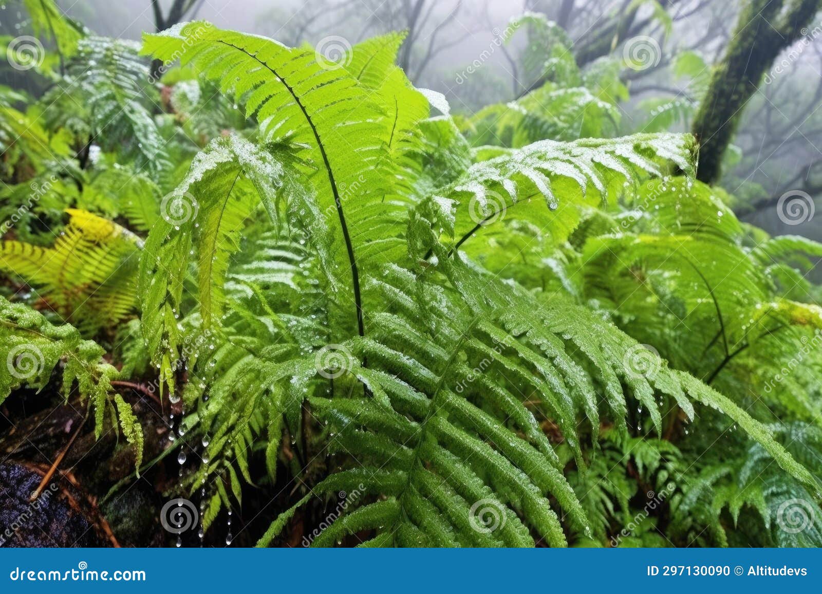 Close-up of Dew-drenched Ferns in Dense Jungle Stock Photo - Image of ...