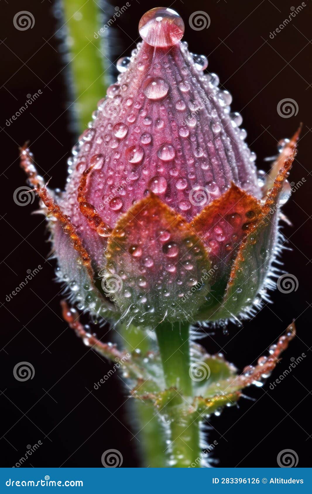 Close-up of Dewdrops on a Budding Flower Stock Photo - Image of floral ...