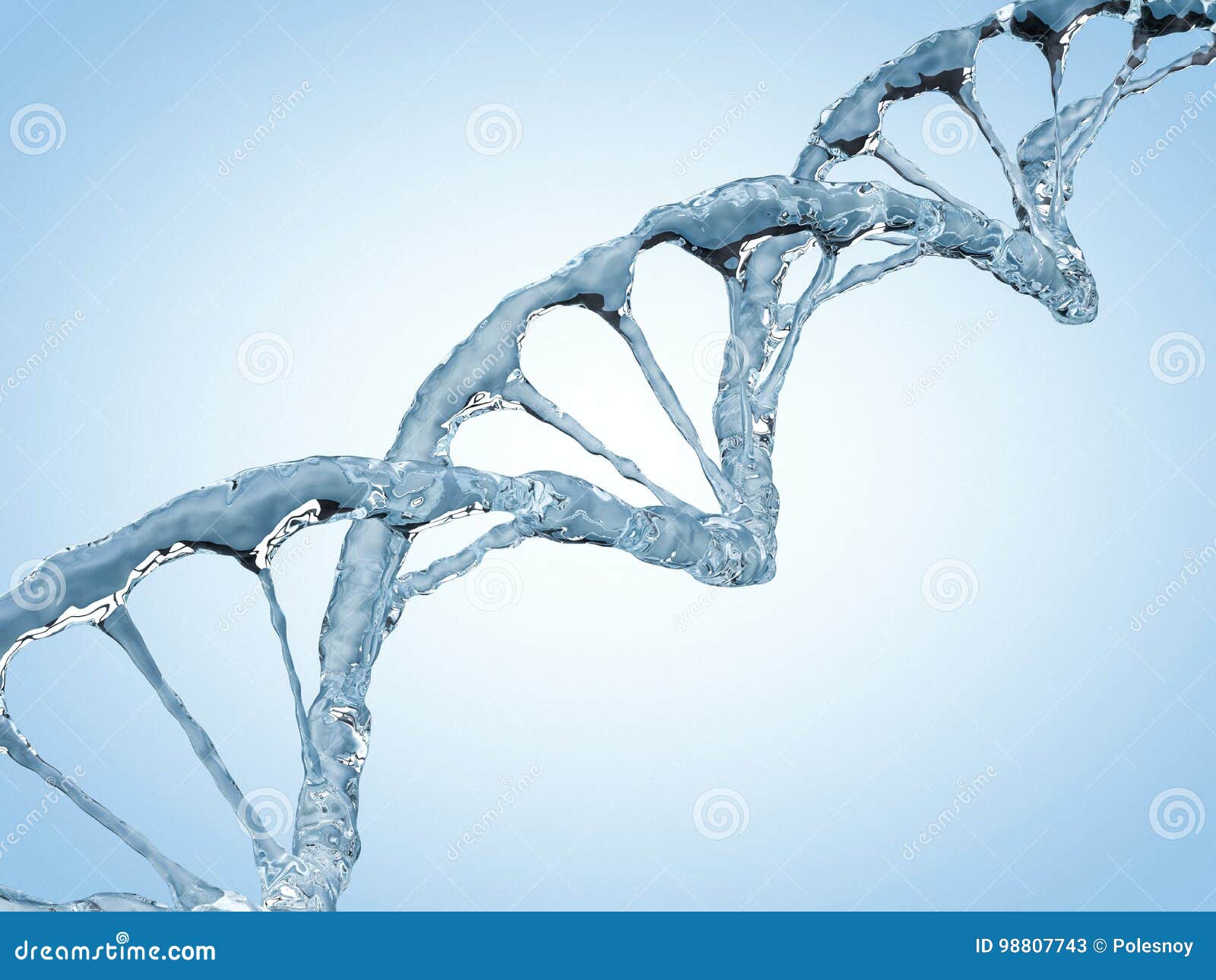 Close Up of a Diagonal DNA Chain of Water. 3D Stock Illustration ...